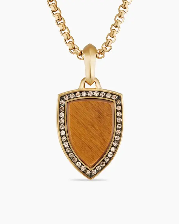 David Yurman 18k Yellow Gold Shield Amulet With Tiger’s Eye And Cognac Diamonds - Tigers Eye