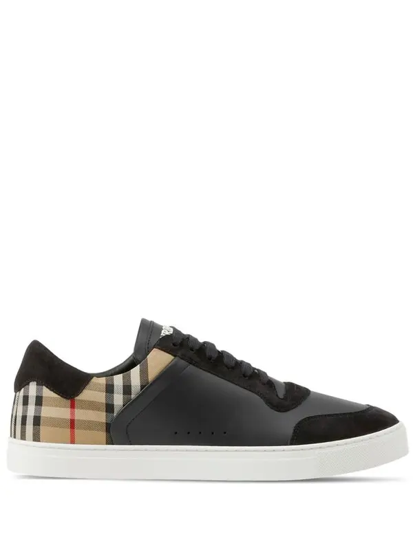 Burberry Vintage Check Calf Leather And Suede Sneakers - Black