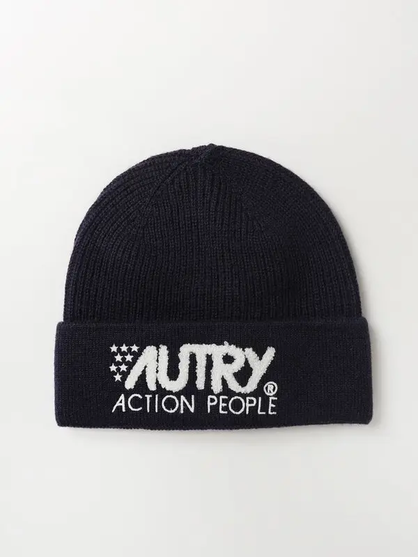 AUTRY Wool Blend Beanie With Embroidered Logo - Blue