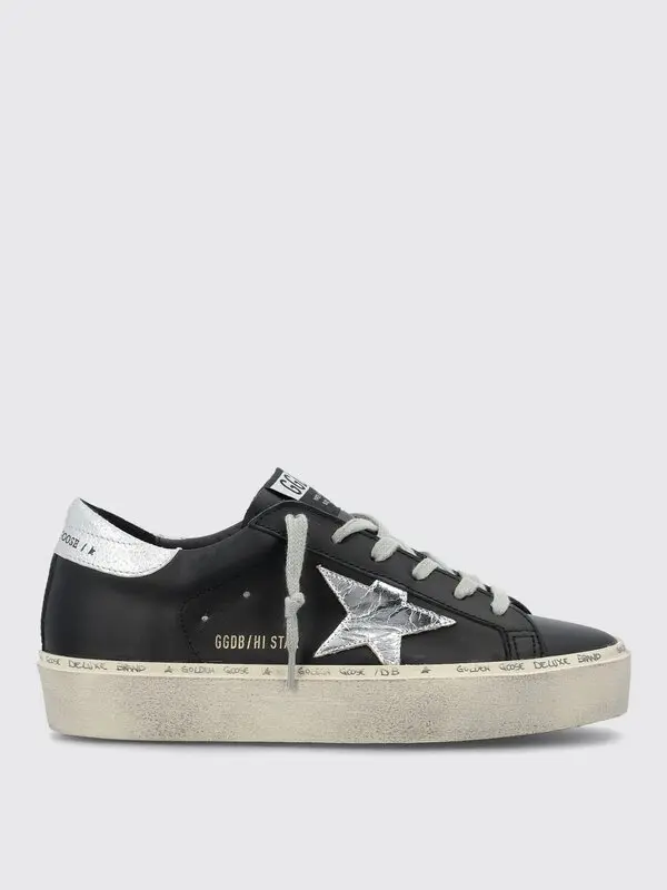 GOLDEN GOOSE Hi Star Distressed Leather Platform Sneakers - Black