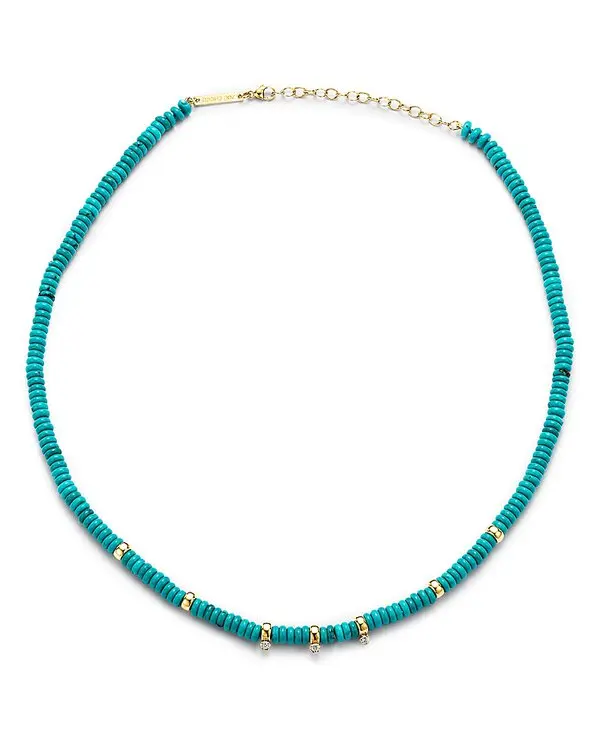 Zoe Chicco 14k Yellow Gold Turquoise & Diamond Collar Necklace - Blue/gold