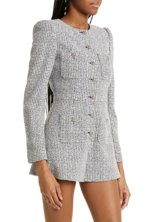 Alice + Olivia Shiloh Long Sleeve Tweed Romper