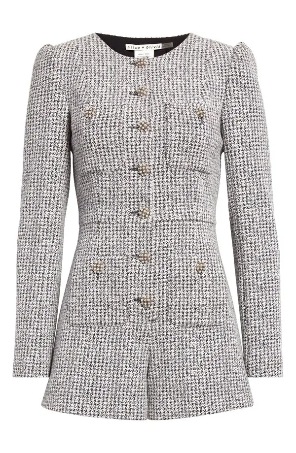 Alice + Olivia Shiloh Long Sleeve Tweed Romper
