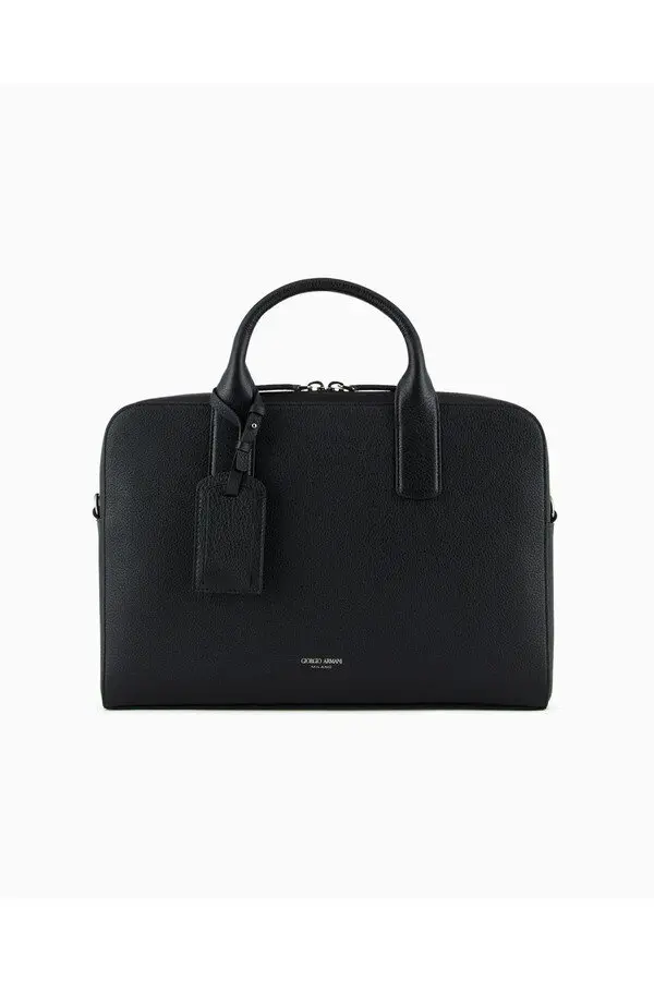 Giorgio Armani Pebbled Leather Briefcase - Black