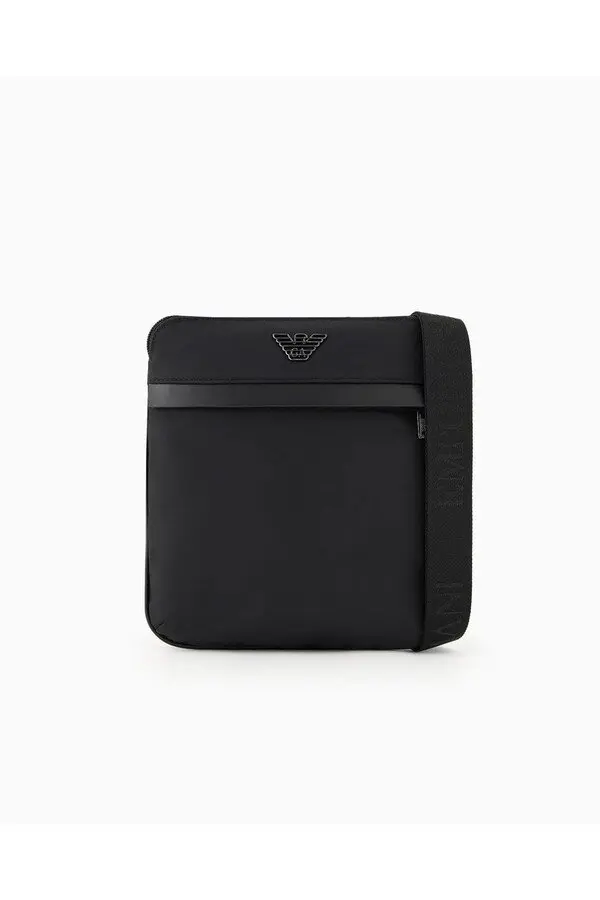 Emporio Armani Flat Crossbody Bag In Recycled Nylon - Black