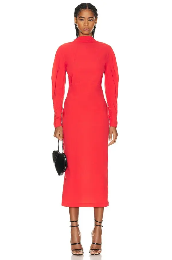 AlaA Long Sleeve Midi Dress - Rouge | Editorialist