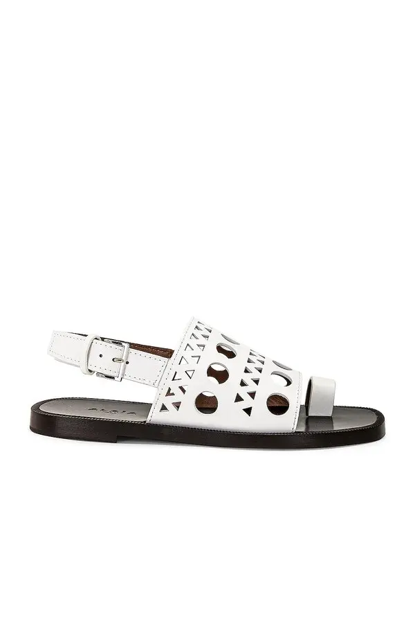 Alaïa Perforated Flat Sandal - Blanc Casse