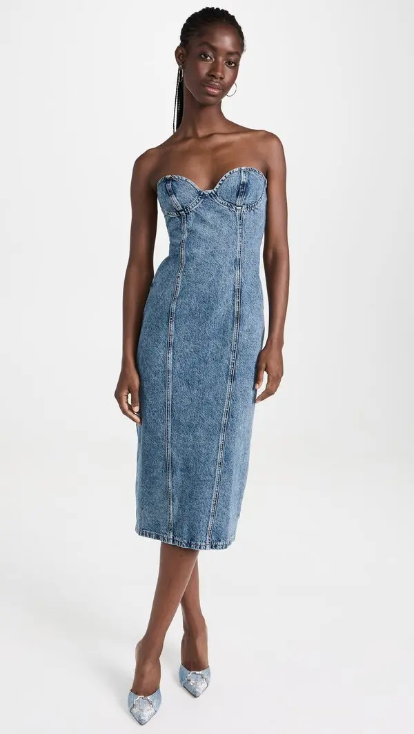 Lioness Smokeshow Strapless Dress In Blue Denim - 70% Off | Editorialist