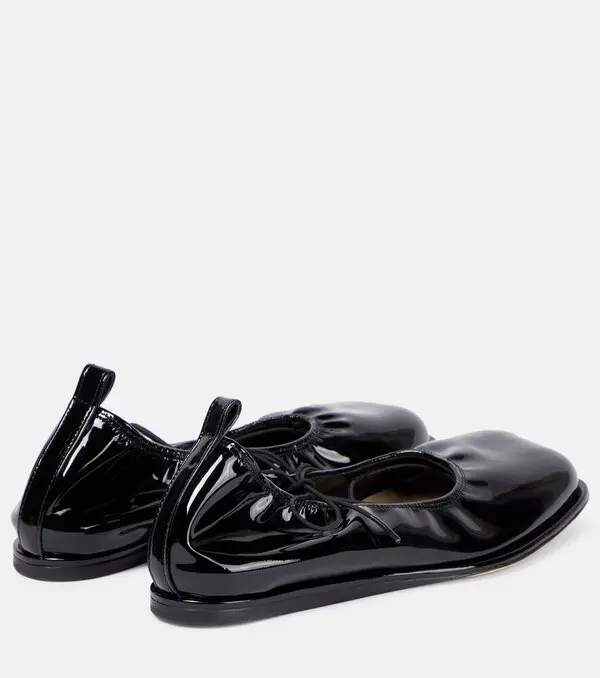 Simone Rocha Patent Leather Ballet Flats With Lace-up Closure - Black