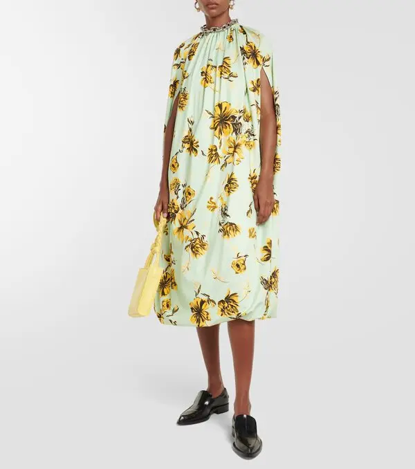 JIL SANDER Floral Caped Midi Dress