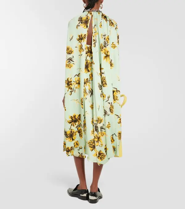 JIL SANDER Floral Caped Midi Dress