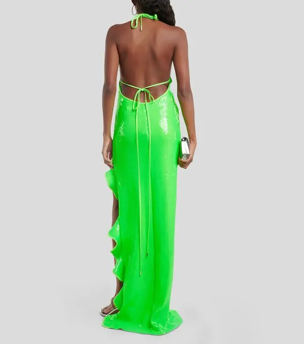 David Koma Sequined Halterneck Maxi Dress