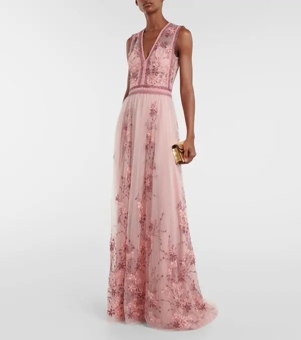 costarellos embroidered tulle dress Rallia Embroidered Lace Gown main image 1