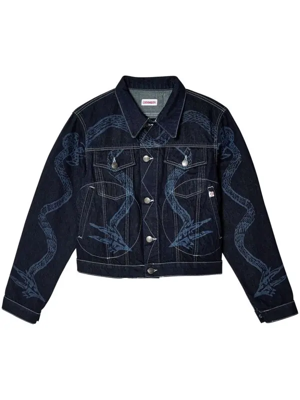 Charles Jeffrey Snake-Print Denim Jacket In Blue - 79% Off