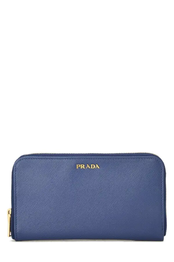 Prada Saffiano Zip Around Wallet - Blue