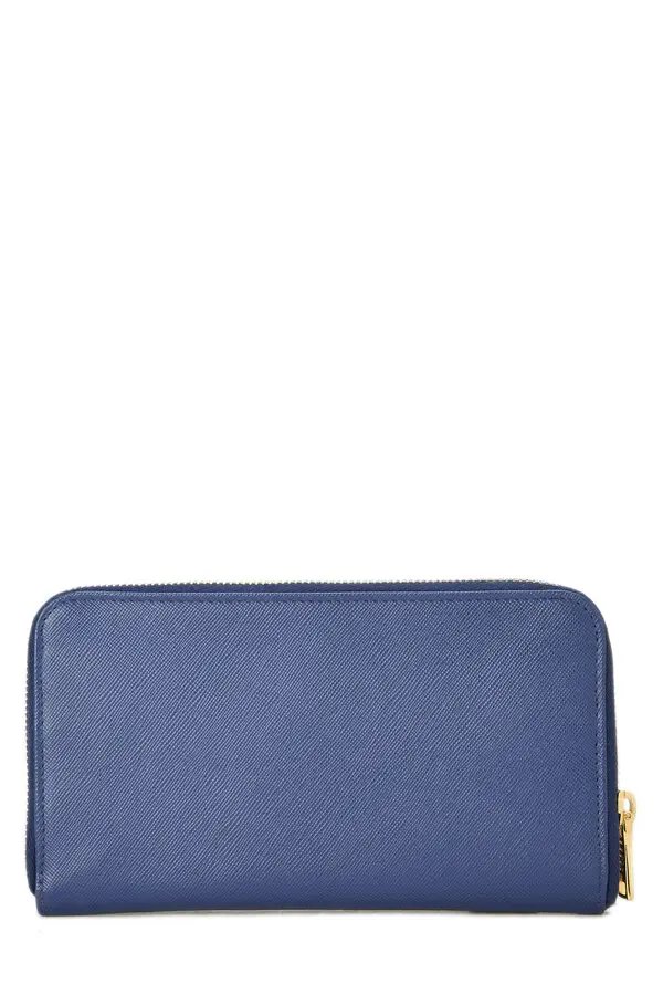 Prada Saffiano Zip Around Wallet - Blue