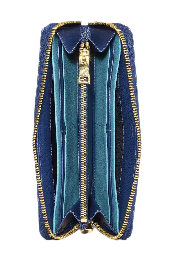 Prada Saffiano Zip Around Wallet - Blue