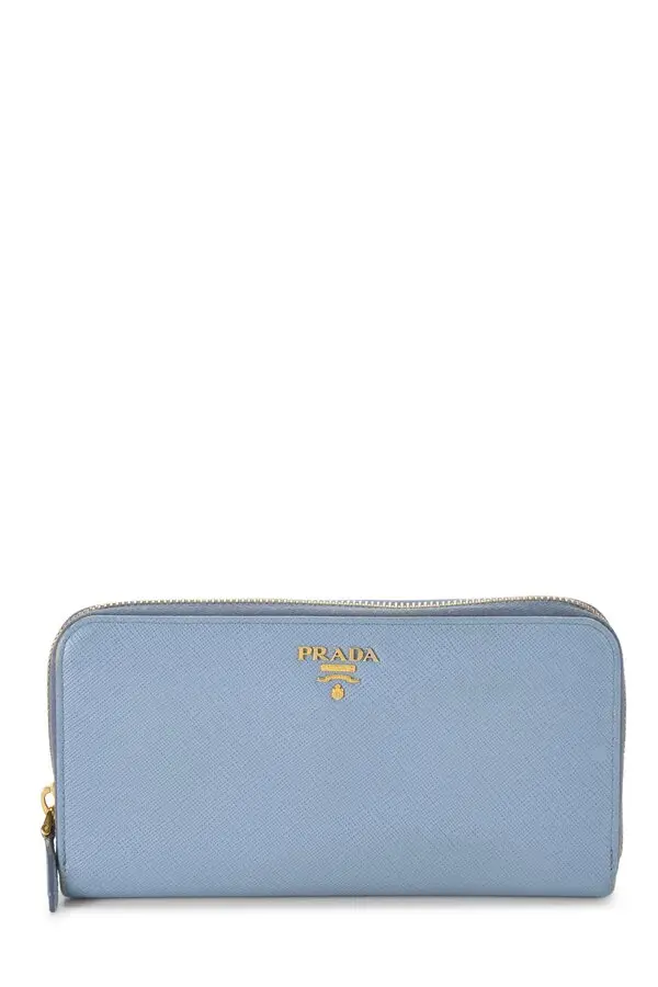 Prada Saffiano Zip Around Wallet - Blue