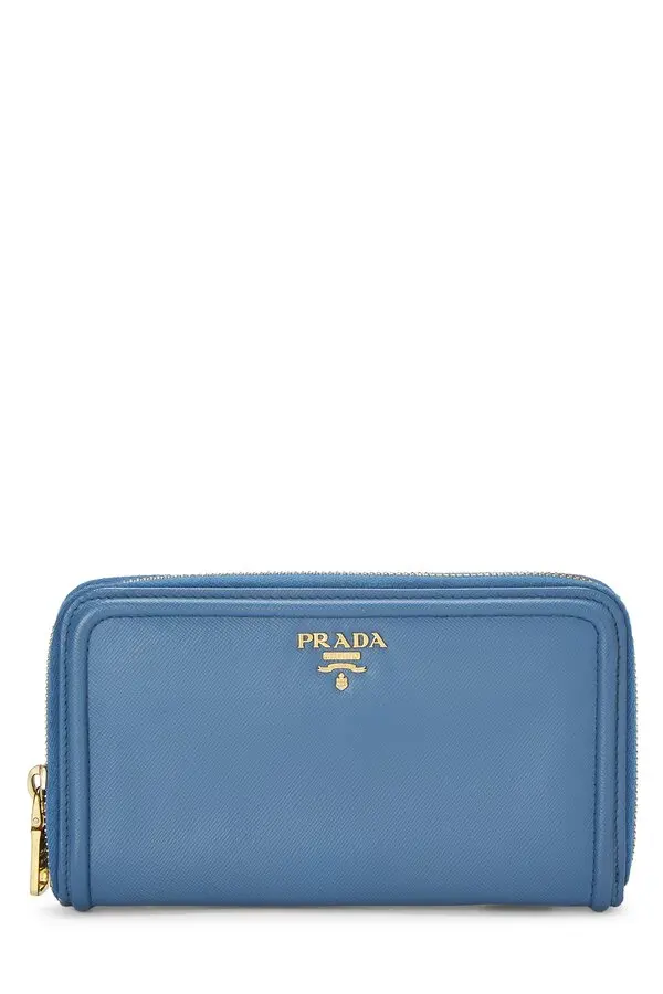 Prada Saffiano Zip Around Wallet - Blue