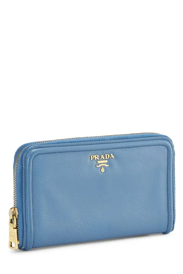 Prada Saffiano Zip Around Wallet - Blue