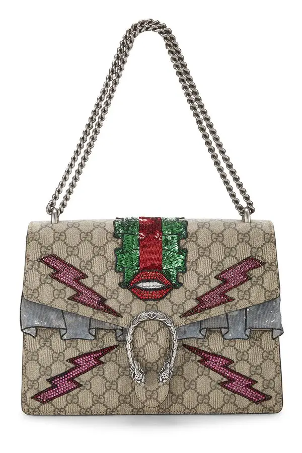 Gucci Multicolor Embroidered Gg Supreme Canvas Dionysus Bag - Brown