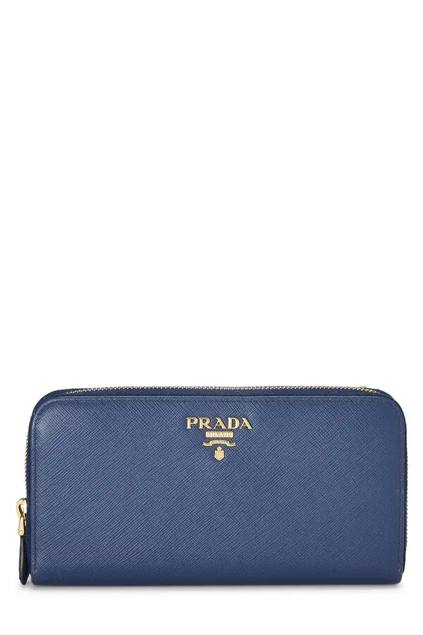 Prada Saffiano Zip Around Wallet - Blue