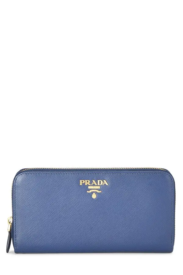 Prada Saffiano Zip Around Wallet - Navy