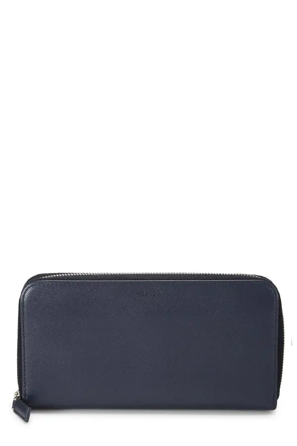Prada Saffiano Zip Around Wallet - Navy