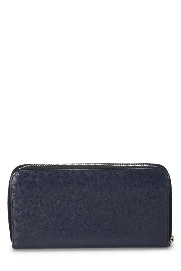 Prada Saffiano Zip Around Wallet - Navy