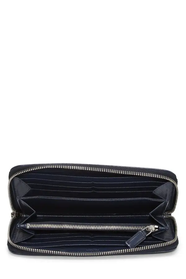 Prada Saffiano Zip Around Wallet - Navy