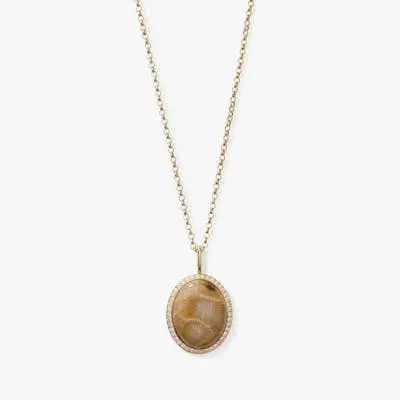 Shinola Diamond Petoskey Oval Pendant Necklace 14k Gold