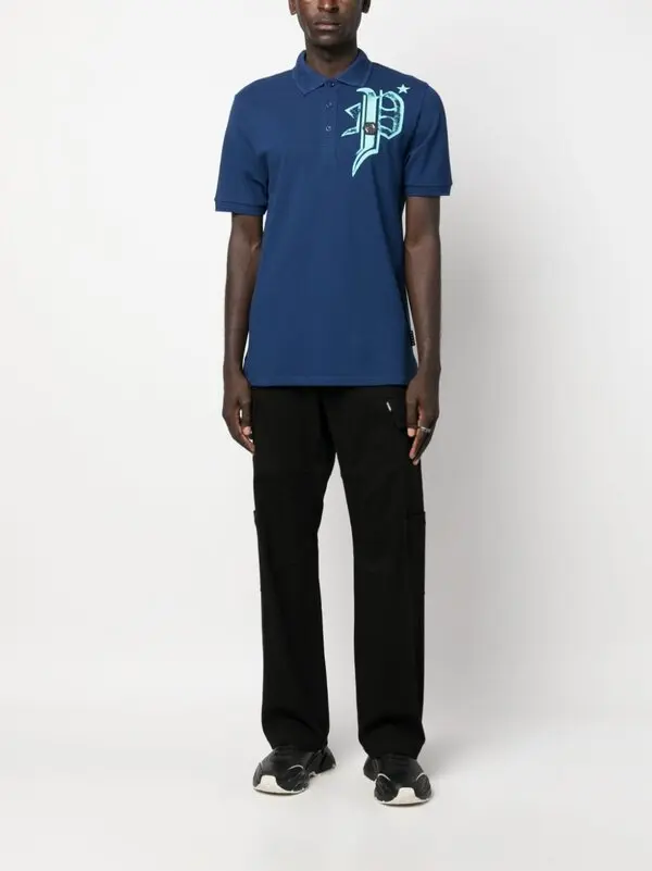 Philipp Plein Logo-print Cotton Polo Shirt - Blue