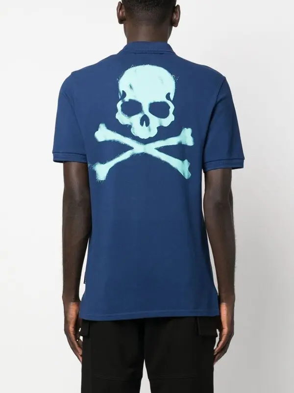 Philipp Plein Logo-print Cotton Polo Shirt - Blue