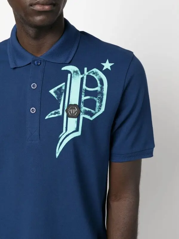 Philipp Plein Logo-print Cotton Polo Shirt - Blue