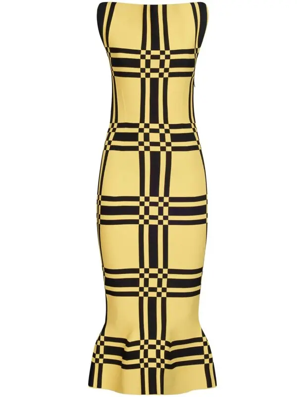 Marni Checked Sheath Midi Dress - Yellow