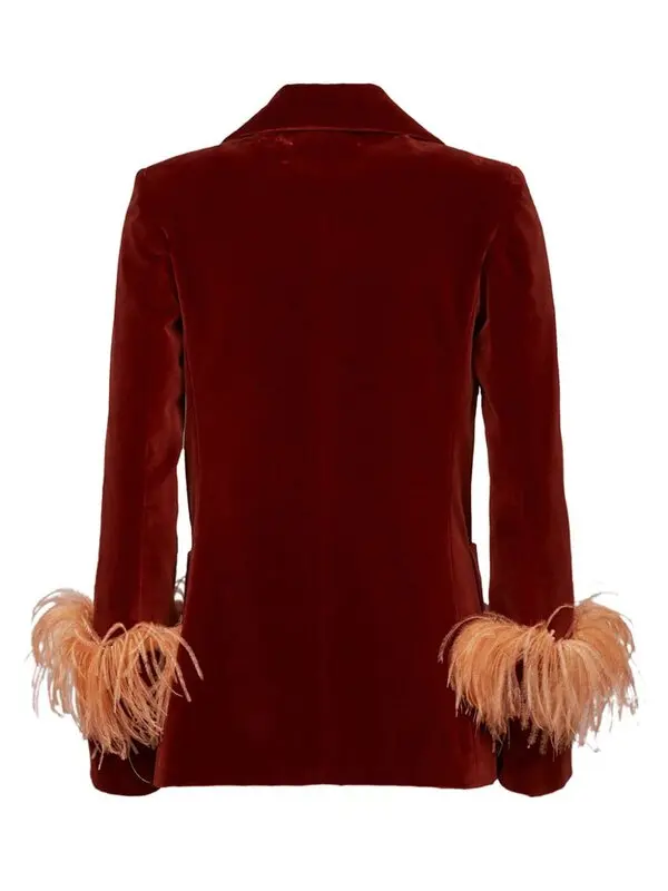 La DoubleJ Keaton Feather-trim Velvet Blazer - Red
