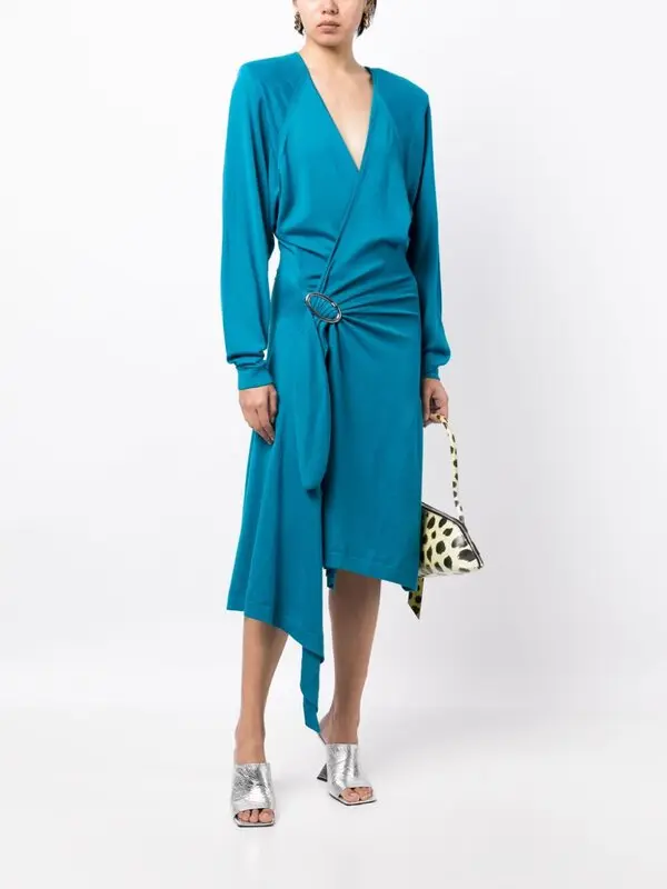 Attico Atwell Wool Midi Wrap Dress - Blue
