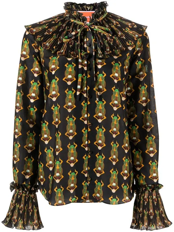 La DoubleJ Nefertiti Scarab-print Habotai Blouse