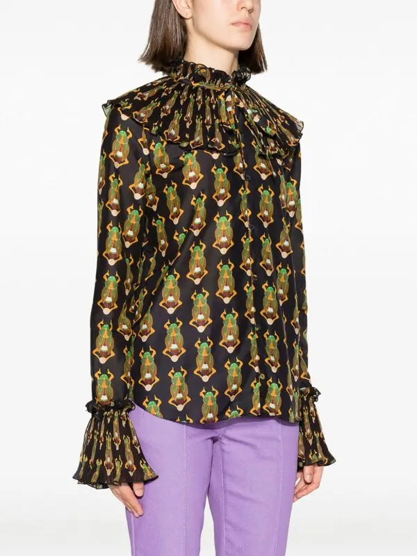 La DoubleJ Nefertiti Scarab-print Habotai Blouse