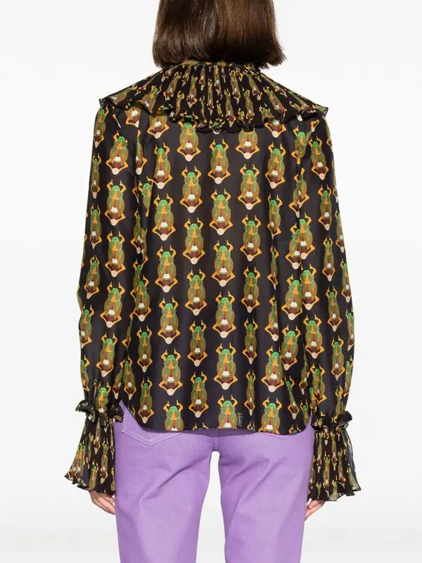 La DoubleJ Nefertiti Scarab-print Habotai Blouse