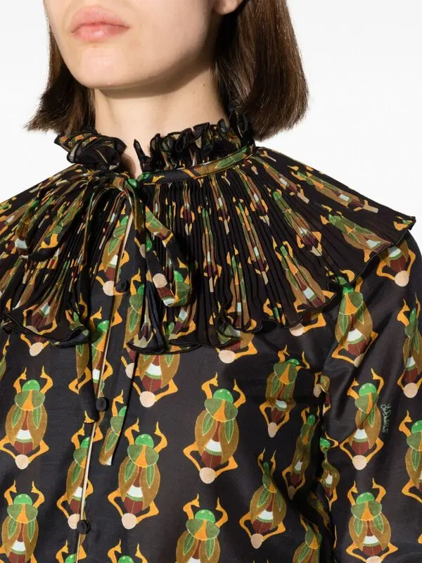 La DoubleJ Nefertiti Scarab-print Habotai Blouse