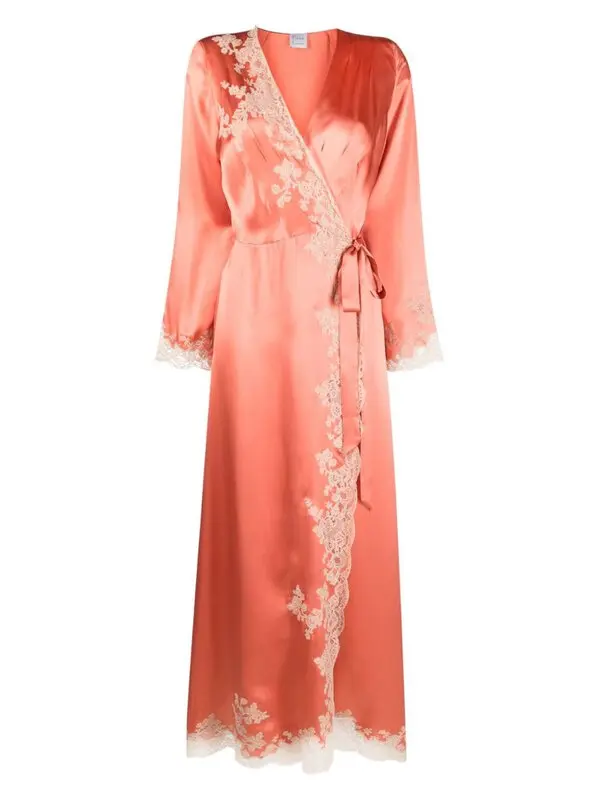 Carine Gilson Lace-detail Silk Robe - Pink