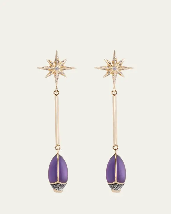 BIBI VAN DER VELDEN 18k Yellow Amethyst Scarab Drop Earrings With Diamonds - Gold