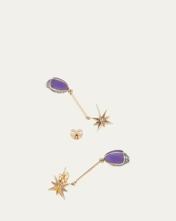 BIBI VAN DER VELDEN 18k Yellow Amethyst Scarab Drop Earrings With Diamonds