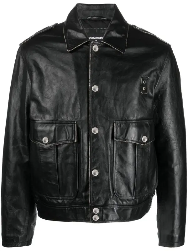 Dsquared2 Calf Leather Button-fastening Bomber Jacket - Black