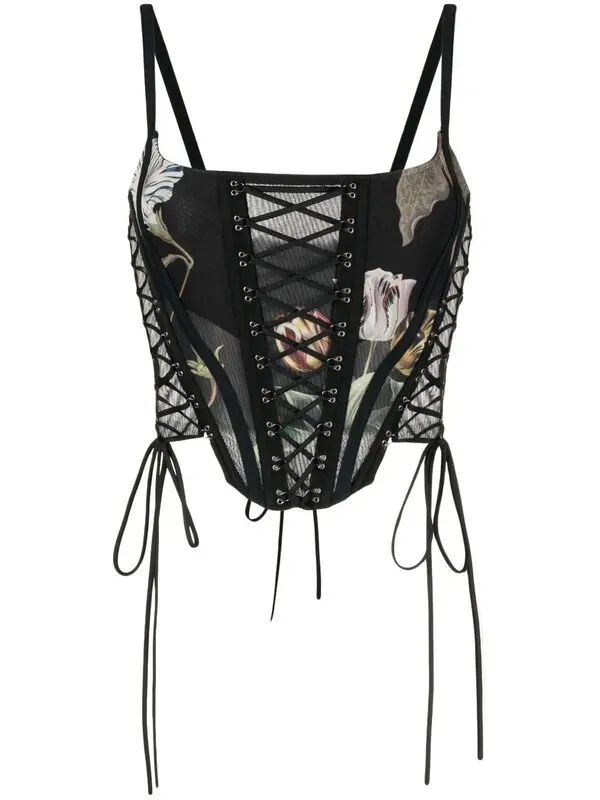 Monse Graphic-print Lace-up Corset - Black