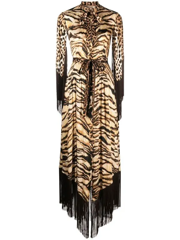 Roberto Cavalli Leopard-Print Dress With Fringe In Neutrals - 44% Off |  Editorialist
