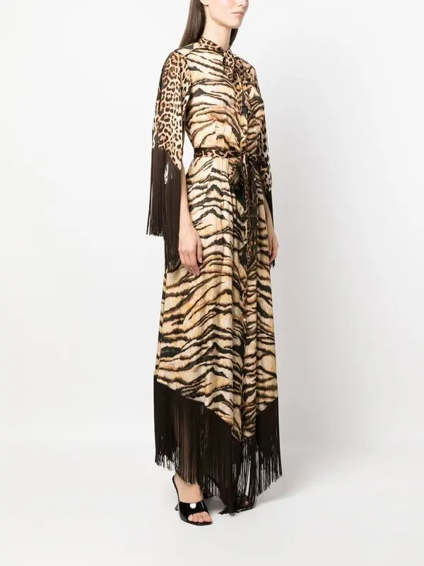 Roberto Cavalli Leopard-print Dress With Fringe