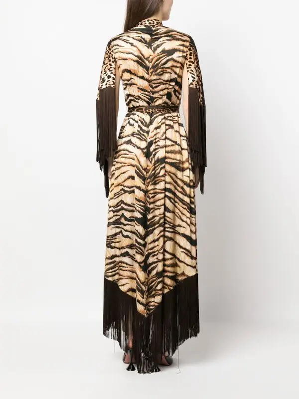Roberto Cavalli Leopard-print Dress With Fringe