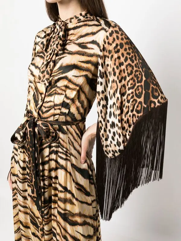 Roberto Cavalli Leopard-print Dress With Fringe